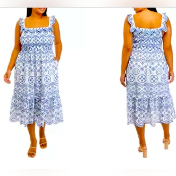 crown & ivy | Dresses | New Crown And Ivy Blue White Eyelet Ruffle ...